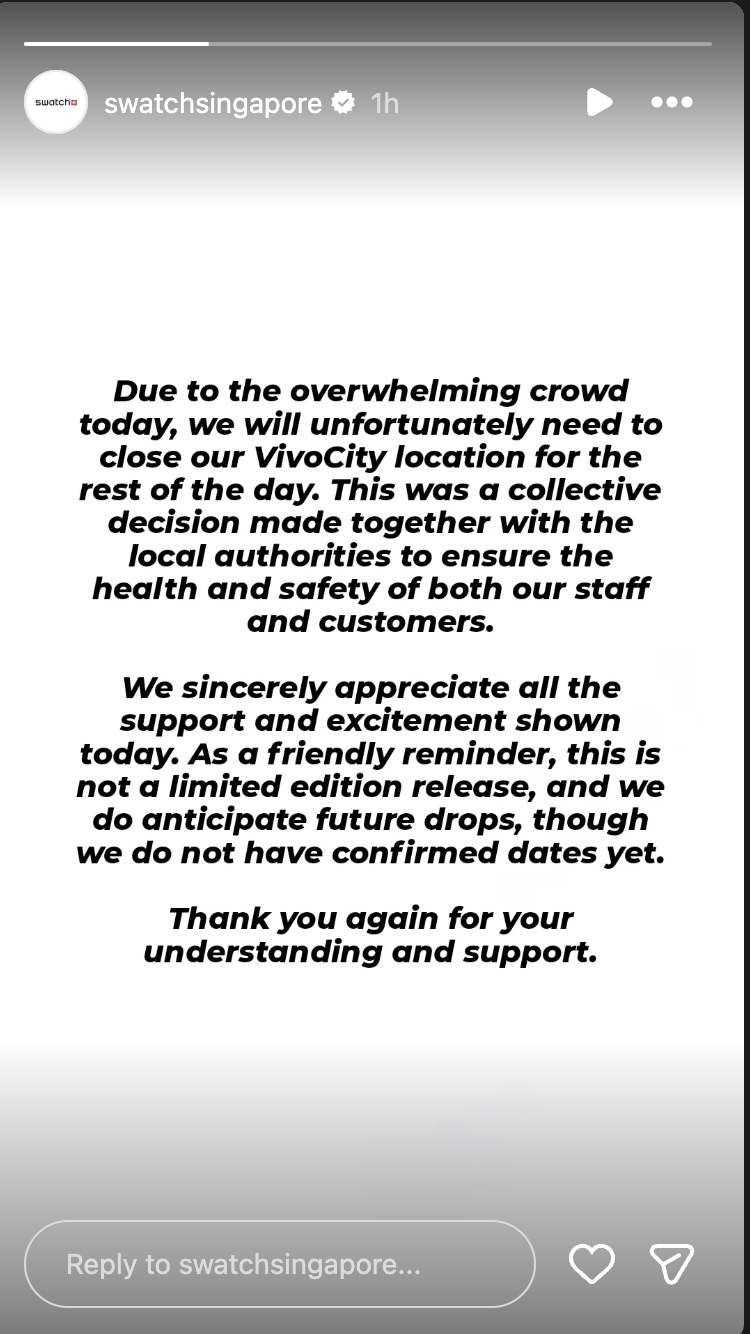 Swatch VivoCity not opening for Royal Pop launch due to 'overwhelming ...